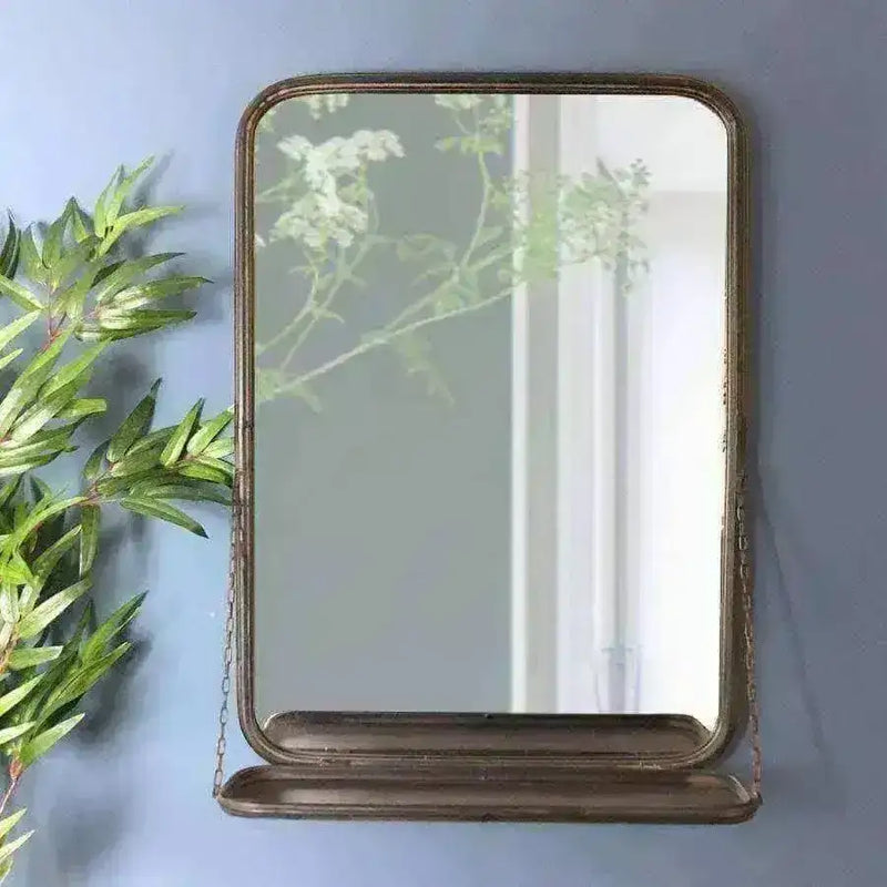 Floating Shelf Distressed Black Portrait Mirror