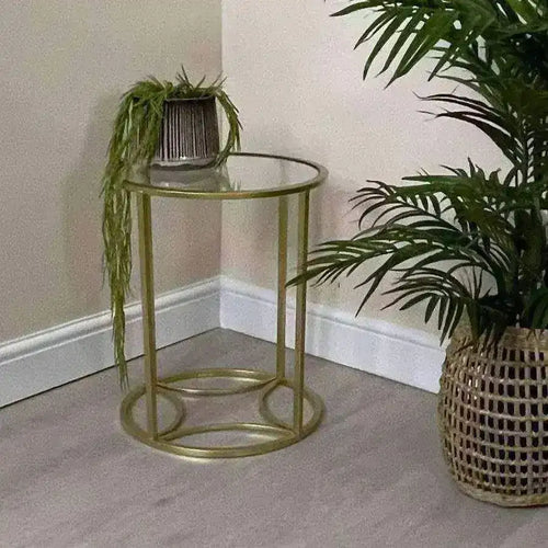 Glass Topped Round Gold Side Table