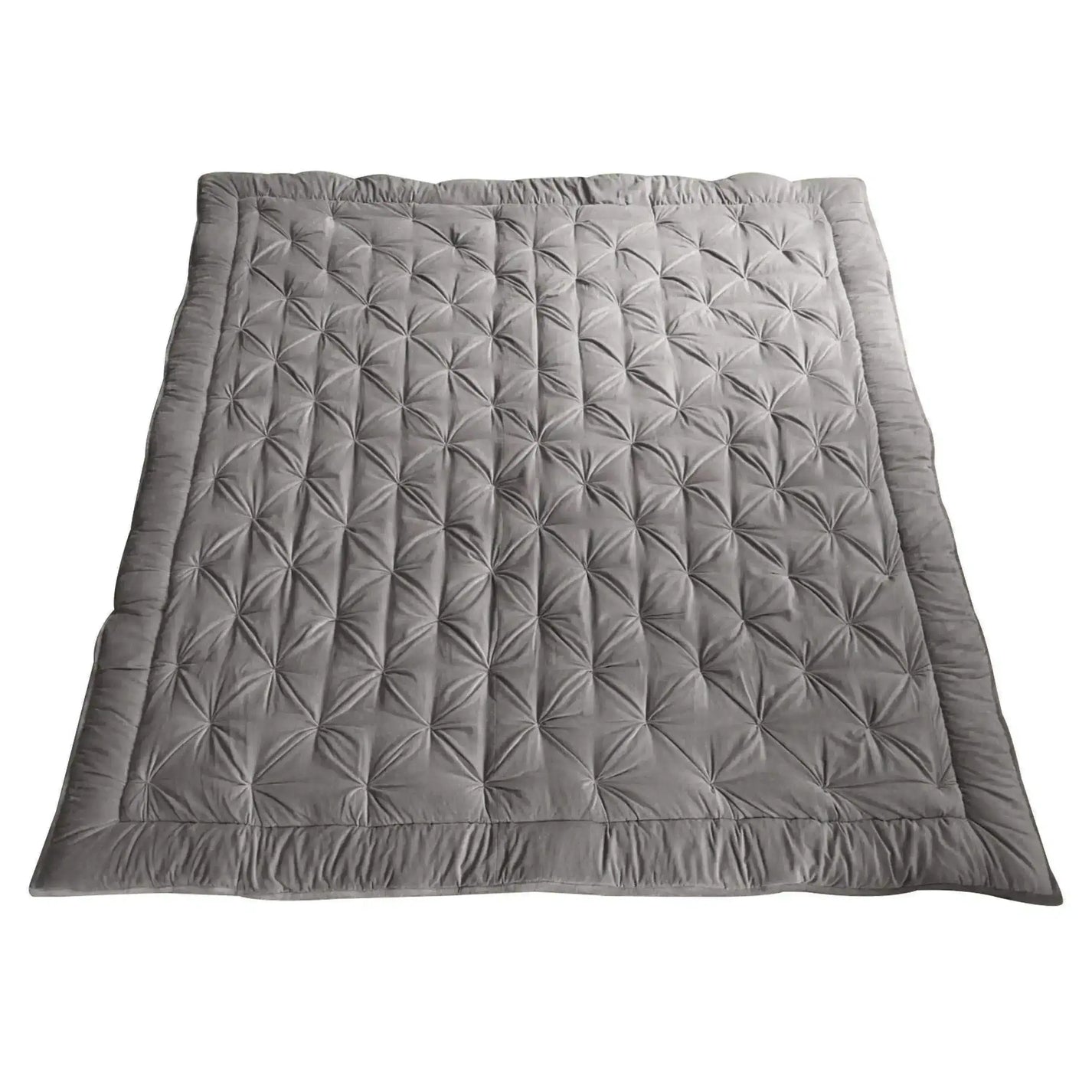 Grey Opulent Pinched Velvet and Linen Bedspread
