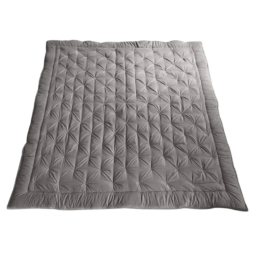 Grey Opulent Pinched Velvet and Linen Bedspread