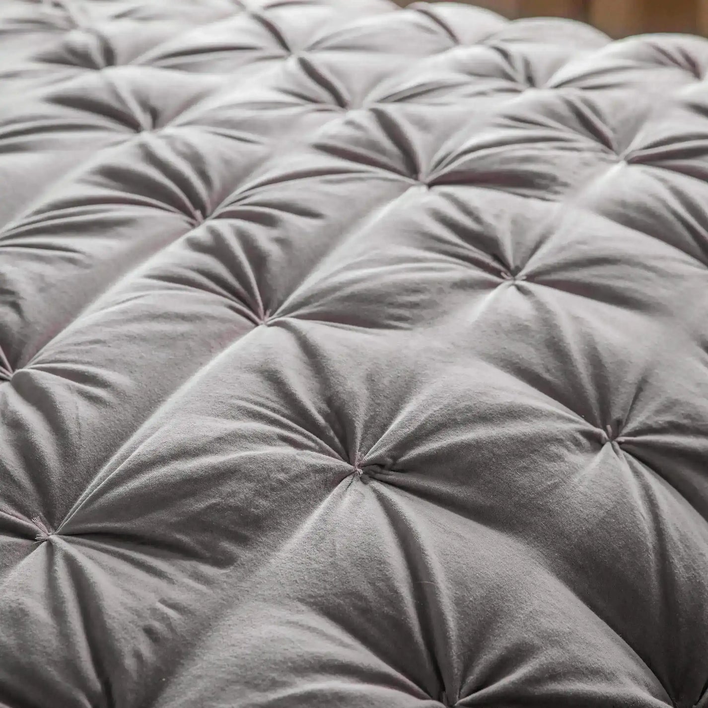 Grey Opulent Pinched Velvet and Linen Bedspread