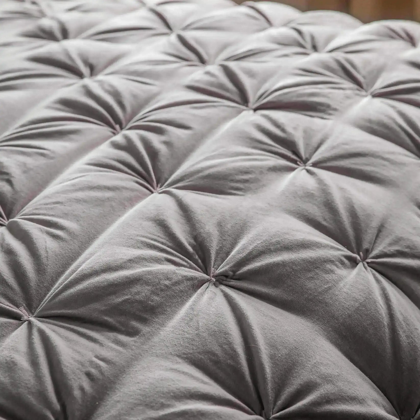 Grey Opulent Pinched Velvet and Linen Bedspread