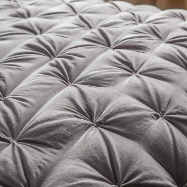 Grey Opulent Pinched Velvet and Linen Bedspread