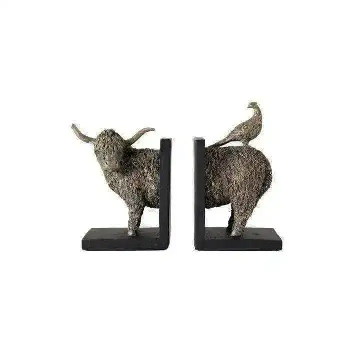 Highland Cow and Pheasant Bookends | antique distressed bookends