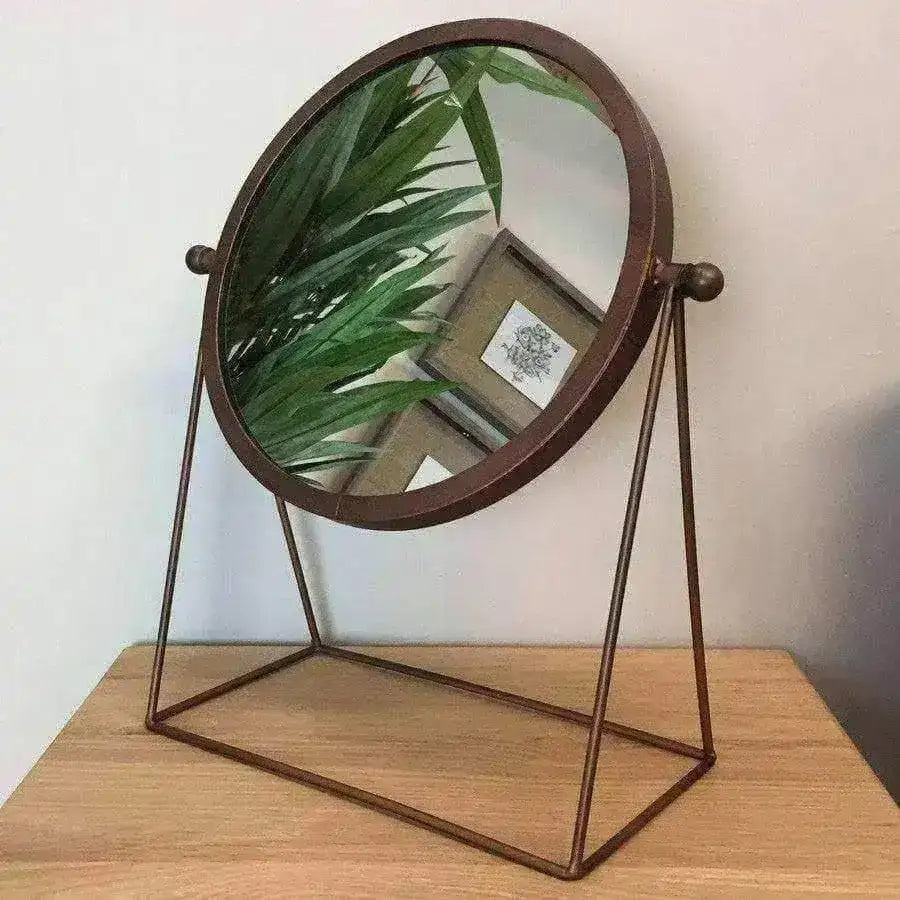 Industrial Antiqued Copper Table Mirror