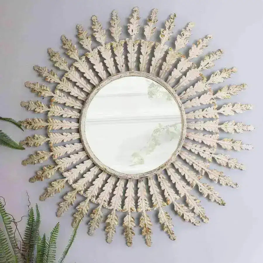 Large Distressed Metal Leaf Wall Mirror