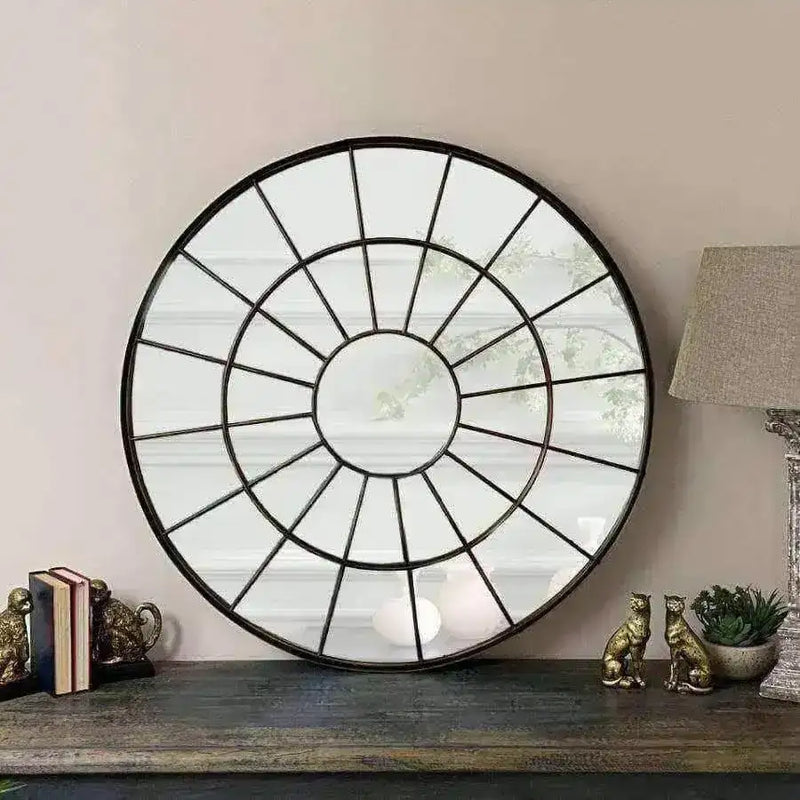 Large Industrial Round Iron Window Mirror