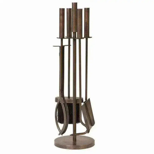 Round Antique Copper Fireside Companion Set | Copper Hearth Set