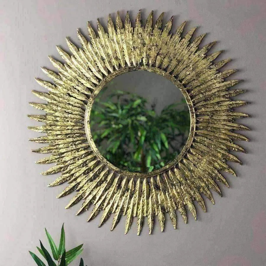 Round Distressed Feather Wall Mirror