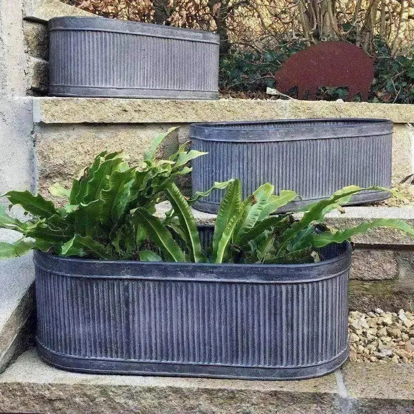 Rustic Galvanised Fluted Trough Set of 3 Tubs