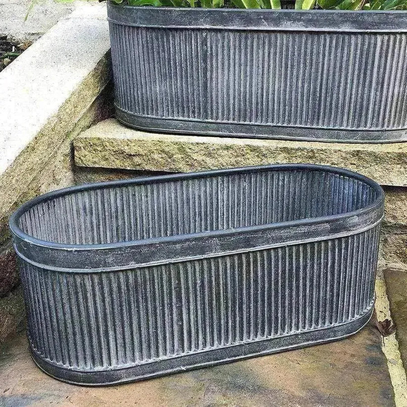Rustic Galvanised Fluted Trough Set of 3 Tubs