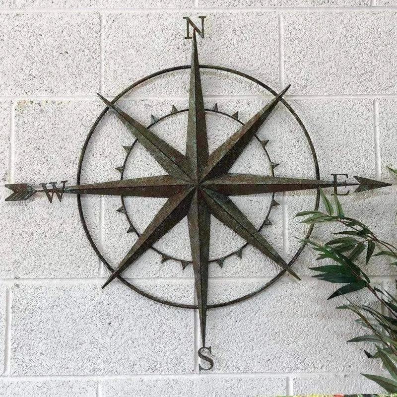 Rustic Metal Compass Garden Wall Art